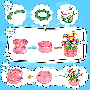 BEMITON Flower Building Toy Set for Girls, Best Birthday Gifts for 3 4 5 6 7 Year Old Kids, Arts and Crafts Kit for Toddlers, STEM Activities and Gardening Pretend Playset, 148 pcs