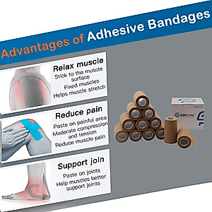 Self Adherent Cohesive Wrap Bandages 12 Count 4" x 5 Yards, Self Adhesive Non Woven Bandage Rolls（Skin Color）