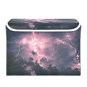 Kigai Thunder Lightning Red Storage Baskets for Shelves Foldable Closet Basket Storage Bins with Lid for Clothes Home Office Toys Organizers