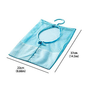 Jasalu Multi-Purpose Storage Mesh Bag Clothes Drying Mesh Bag Kitchen and Bathroom Multi-Purpose Hanging Bag 1pack (Blue)
