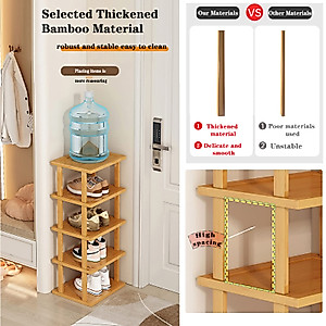 Bamboo Shoe Rack - Vertical Shoe Rack for Small Spaces, Tall Narrow Shoe Rack Organizer for Closet Entryway Corner Garage and Bedroom,Skinny Shoe Shelf Free Stackable DIY - Space Saving Storage
