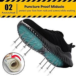 Tinefiy Steel Toe Shoes for Women Lightweight Comfortable Slip Resistant Safety Work Sneakers Cushion Puncture Proof Shoes Indestructible Shoe Size 5