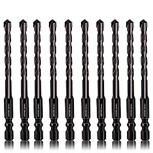 10 Pieces 6MM Masonry Drill Bits Set, JOERIC 1/4 inch Ceramic Drill Bit Concrete Drill Bits for Ceramic Tile Wood Porcelain Mirror Plastic Marble Wall with Strength Carbide Tips