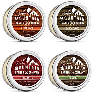 Beard Balm Variety Pack - 4 Natural Samples (1 oz each) with Argan Oil, Shea Butter, Coconut Oil & Jojoba Oil - Rich in Vitamins & Minerals