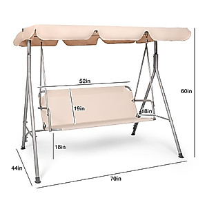 Vilobos Outdoor Patio Swing Chair, Porch Swing Bench with Adjustable Canopy&Duracble Metal Stand, Patio Swing Set for Backyard, Porch and Garden, Beige