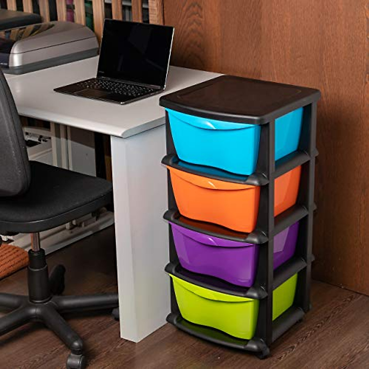 Maxi Nature Plastic Storage Drawers on Wheels - Sturdy Frame, Durable, Heavy Duty Organiser - 4 Tier Large Storage Unit for Bedroom, Bathroom, Garage, Office - Made in Europe - Multicolour