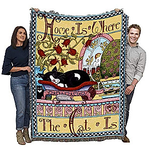 Pure Country Weavers Home is Where The Cat is Blanket by Alan McCoy - Gift for Cat Lovers - Tapestry Throw Woven from Cotton - Made in The USA (72x54)
