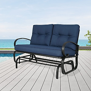 PATIO TREE 2-Seat Outdoor Swing Glider Bench, Rocking Patio Glider Loveseat Chair with Cushions, Navy
