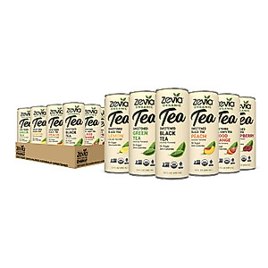 Zevia Organic Sugar Free Iced Tea, Tea Time Variety Pack, 12 Ounce Cans (Pack of 12)