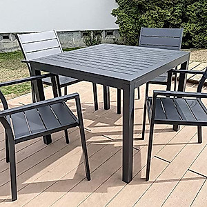 KAIDYSENY Outdoor Patio Chairs Stackable Set of 4-17 Inch Height Aluminum Dining Chairs with Armrest, Inoor Outdoor Bistro Chairs Furniture Set for Garden Lawn Backyard Restaurant Kitchen (Black)