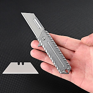 SZHOWORLD Stainless Steel Folding Utility Knife - Heavy Duty Box Cutter for Cartons, Cardboard and Boxes, Quick Change Blades, Extra 10 Blades Included