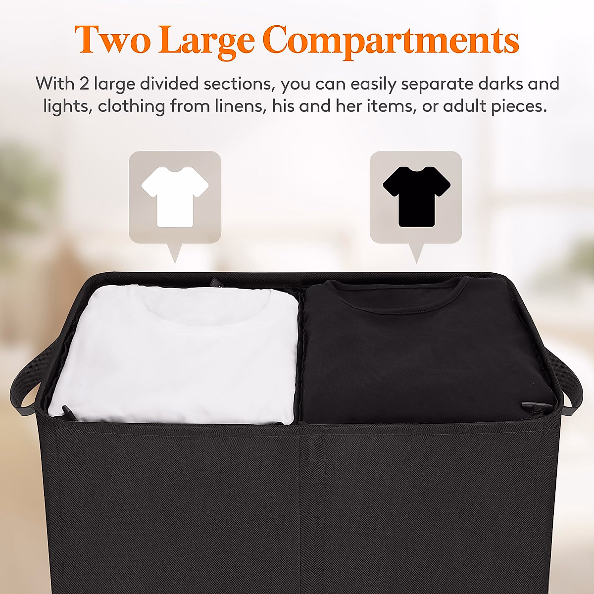 Lifewit 145L Laundry Basket with Lid, Large Double Laundry Hamper 2 Section Dirty Clothes Hamper for Bedroom with 2 Removable Laundry Bags, Black