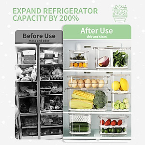 elabo Food Storage Containers Fridge Produce Saver- 3 Piece Set Stackable Refrigerator Organizer Keeper Drawers Bins Baskets with Lids and Removable Drain Tray for Veggie, Berry, Fruits and Vegetables