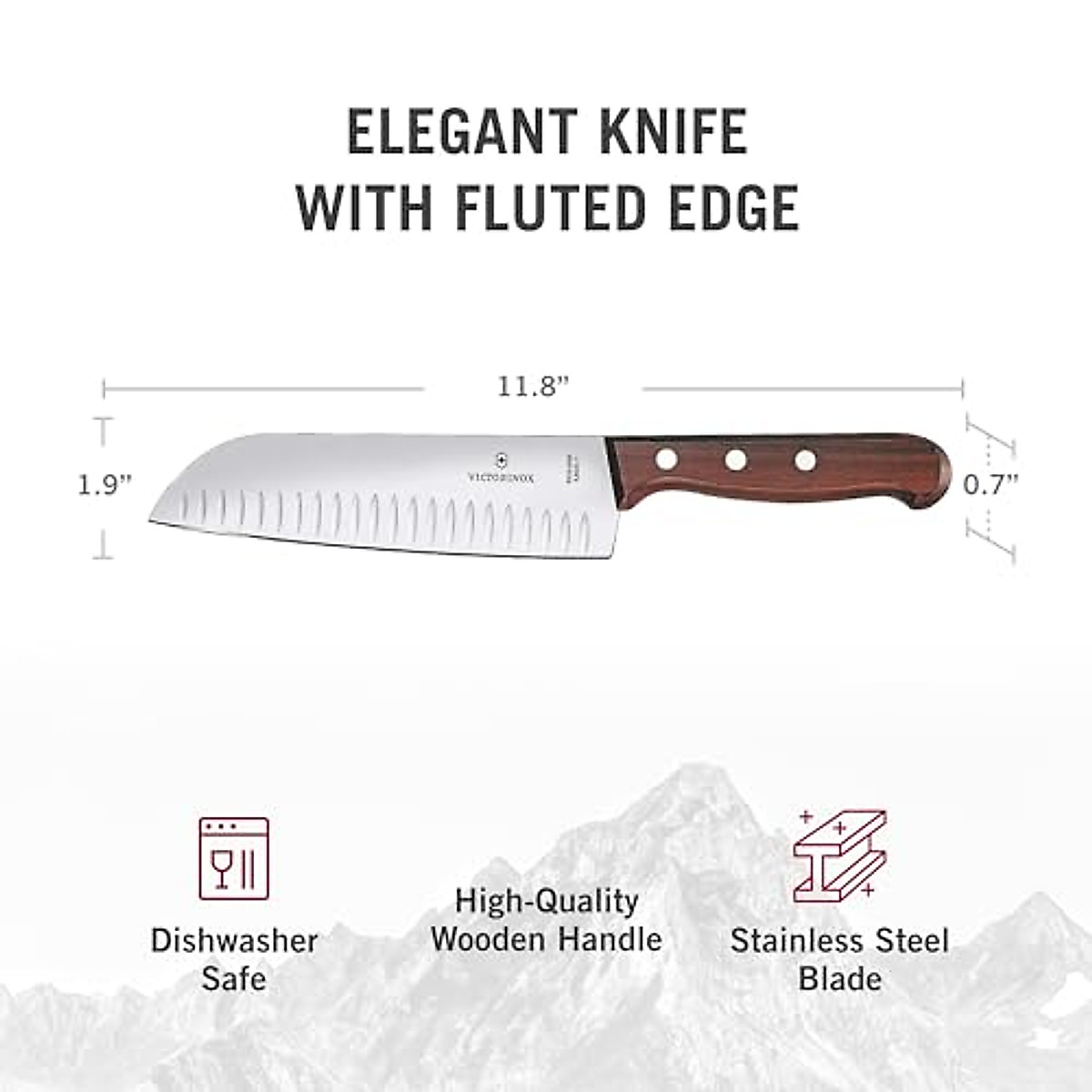 Victorinox 6.9050.17KG Modern Santoku Knife with Granton Blade, 7", Walnut Wood