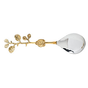 India Handicrafts Flourishing Florals Spoon Fork, Antiqued Gold/Silver Tone 11.5 Inch Stainless Steel Salad Server Set, 75080