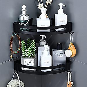 Ookeg 2 Pack Shower Caddy Corner, Corner Shower Shelf for Bathroom, 2 Tier Shower Corner Shelf with 4 Hooks, No Drilling Self Adhesive