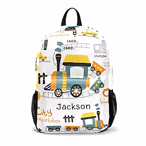 Personalized School Backpack,Transportation Choo Choo Train Cartoon Custom Casual 17 Inch Durable Bag for Girls Boys