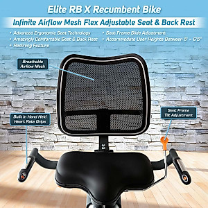 3G Cardio Elite RB X Recumbent Exercise Bike - FreeSync FTMS Bluetooth Smart App Connectivity - Compact 49" (L) - Oversized Soft 4-Way Adj. Seat - 350 lb Cap. - Low Step-Thru Design - Commercial Grade