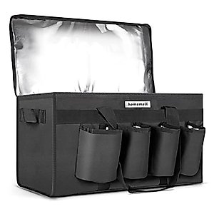 Homemell Large Insulated Bag with Drink Holder Reusable Grocery Bags to Keep Pizza and All Items Hot, Cold and Frozen - Black Collapsible Cooler, Thermal Bag for Travel and Food Transport