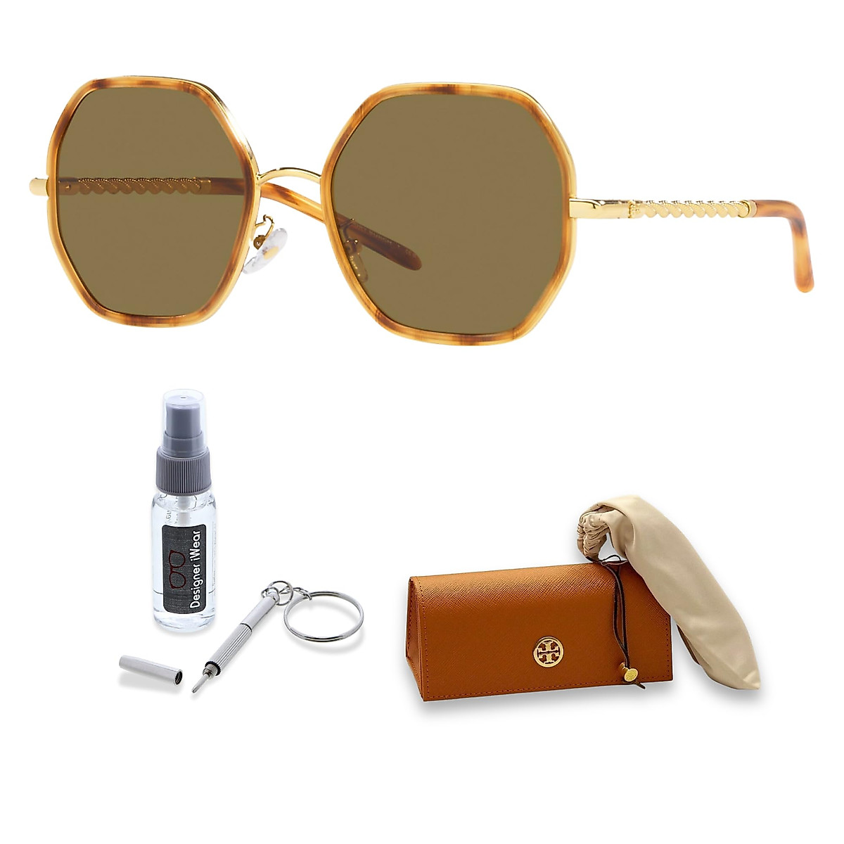 Tory Burch TY6092 332873 55MM Honey Wood/Solid Brown Irregular Sunglasses for Women + BUNDLE With Designer iWear Eyewear Kit