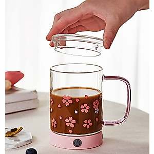 Jadelute Automatic stirring cup, high borosilicate glass, suitable for coffee, milk,granule,syrup,sachets and other drinks丨Sakura 400ml