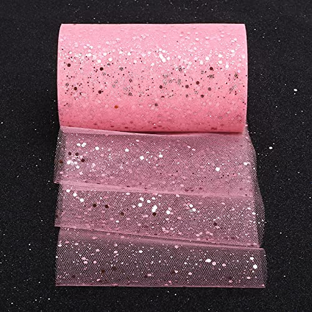 Glitter Tulle Rolls, 6” by 50 Yards (150FT) Sparkling Tulle Spool Ribbon Sequin Tulle Netting Fabric for Tutu Skirt Wedding Birthday Baby Shower (Pink)