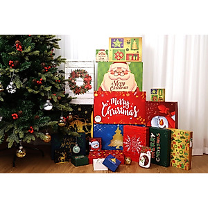 18 Gift Boxes with Lids for Presents, Assorted Christmas Wrapping Boxes for Extra Large Clothes, 12 Designs 4 Size Christmas Robes Shirt Box for Sweater, Xmas Holiday Present Box with 18 Gift Stickers