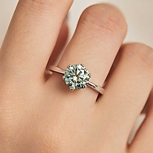 Michooyel 2ct Round Cut Moissanite Engagement Ring for Women Sea Blue Moissanite VVS1 Classic 6 Prongs Setting Solitaire Sterling Silver Women Rings