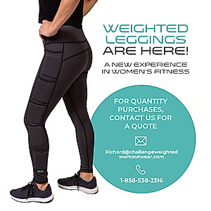 Challenge Weighted Workoutwear - Weighted Workout Leggings for Women, High Waisted Leggings w/ 5 Weight Enclosures On Each Leg, ⅛” Thick Flexible Weights, Yoga Pants Holds 2.5 Lbs, Black, L