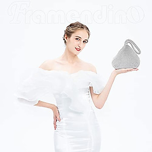 Framendino, Triangle Bling Purse Rhinestone Evening Bag Sequins Clutch Purses Fashion Handbag Luxury Zipper Pouch for Women Girls Wedding Party Prom Night Silver