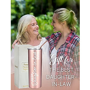Onebttl Daughter in Law Gifts, Gifts for Daughter-in-Law on Christmas, Mother's Day, 20oz Stainless Steel Skinny Tumbler with Lid Straw - Best Daughter-in-law Ever
