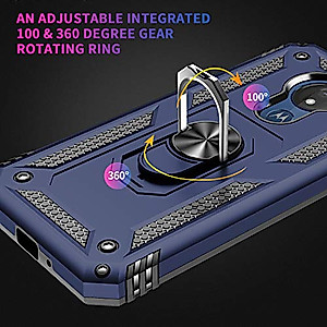 Meifei Moto G7 Power Case, Moto G7 Supra Case, Moto G7 Optimo Maxx Case, Military Grade 360 Degree Rotating Metal Ring Holder Kickstand Protective Phone Cover Case for Motorola Moto G7 Power (Blue)