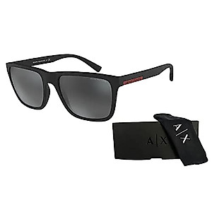 Armani Exchange AX4080S 80786G 57M Matte Black/Light Grey Mirror Black Square Sunglasses For Men+ BUNDLE with Designer iWear Complimentary Care Kit