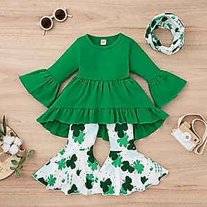 Gushehua Toddler ST Patrick's Day Clothing Sets Kids Baby Girls Long Sleeve Tops Dress+ Four-leaf Clover Legging Outfit (Green, 18-24Months)