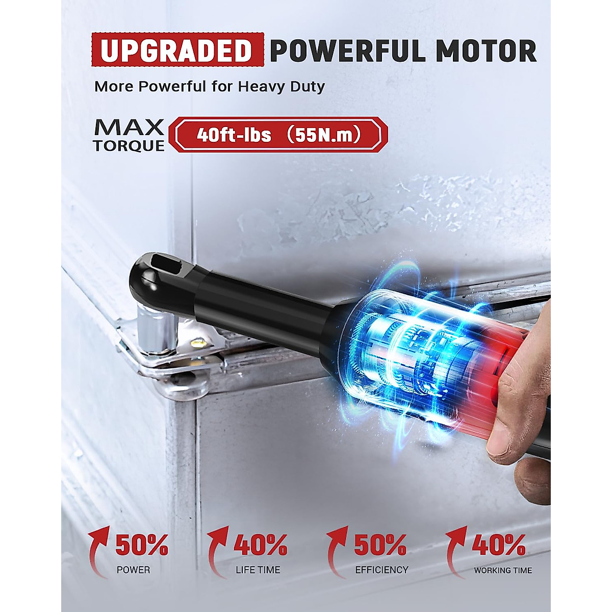 Tarlido 3/8" Electric Ratchet Wrench, 4" Extended 40 Ft-Lbs 400 RPM 12V Cordless Battery Powered Ratchet Wrench Set with LED Light, Including 2 Batteries, 11 Sockets and Fast Charge