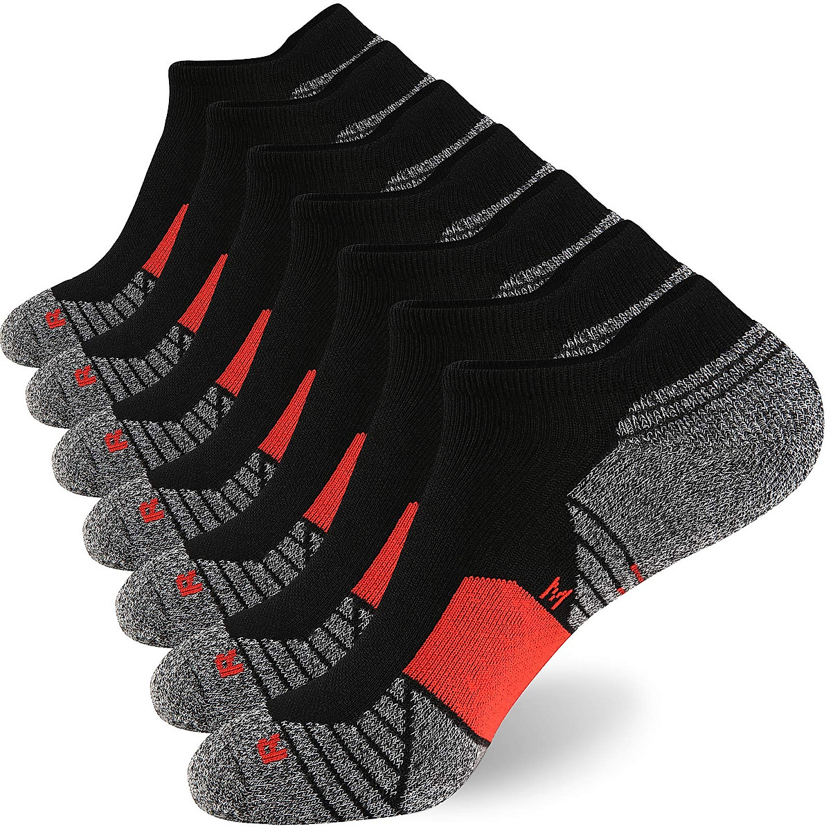 WANDER Men's Athletic Running Socks 7 Pairs Thick Cushion Ankle Socks for Men Sport Low Cut Socks 6-9/10-12 (7 Pairs Black Red, Shoe Size:10-12)