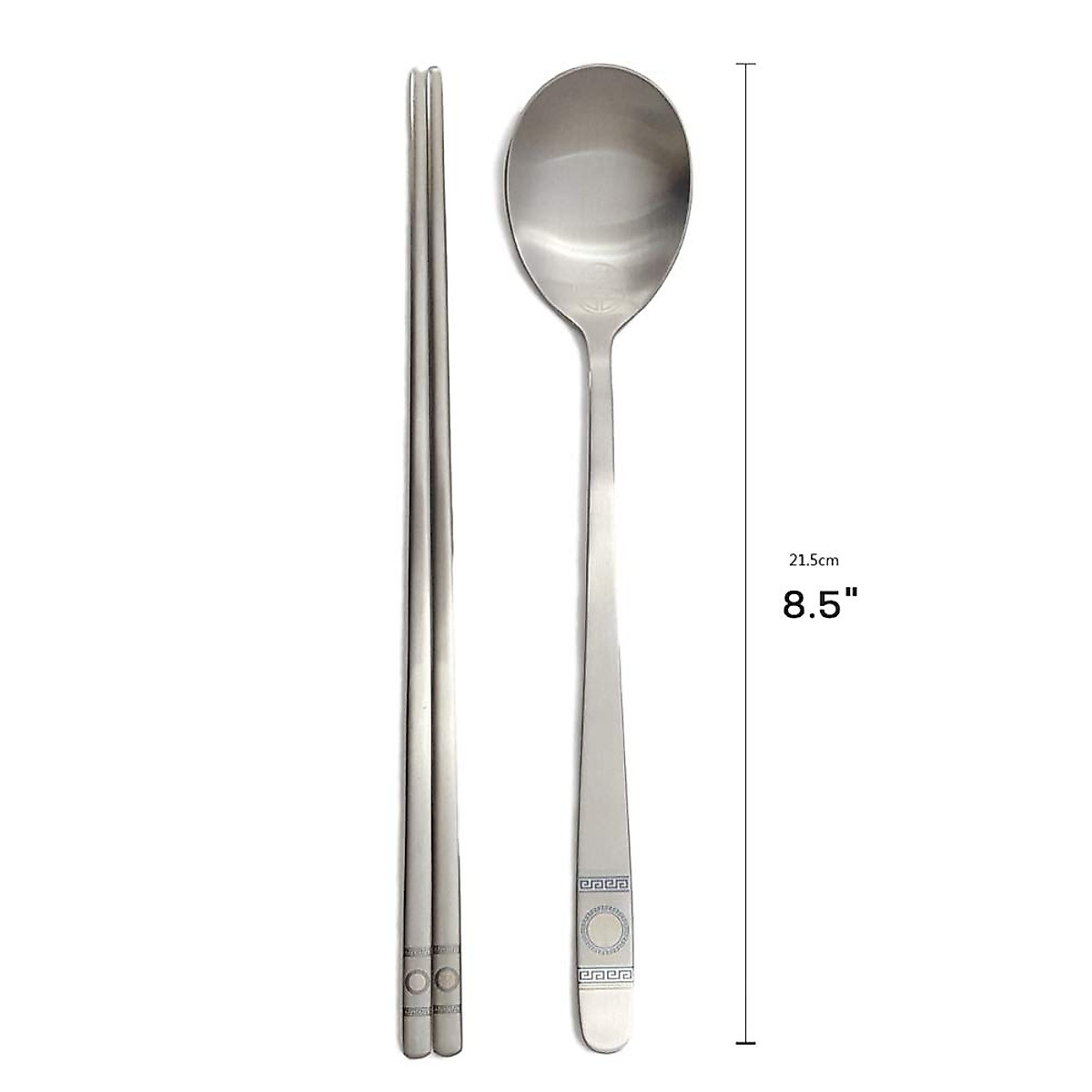 BALWOO [5 Sets] [Made in Korea] Korean Sticky Rice Spoon Chopsticks Set Gold Titanium Plating 304 Stainless Steel Tableware Cutlery Set Mukbang Chopsticks (Korean Palace Pattern, 5 Sets)
