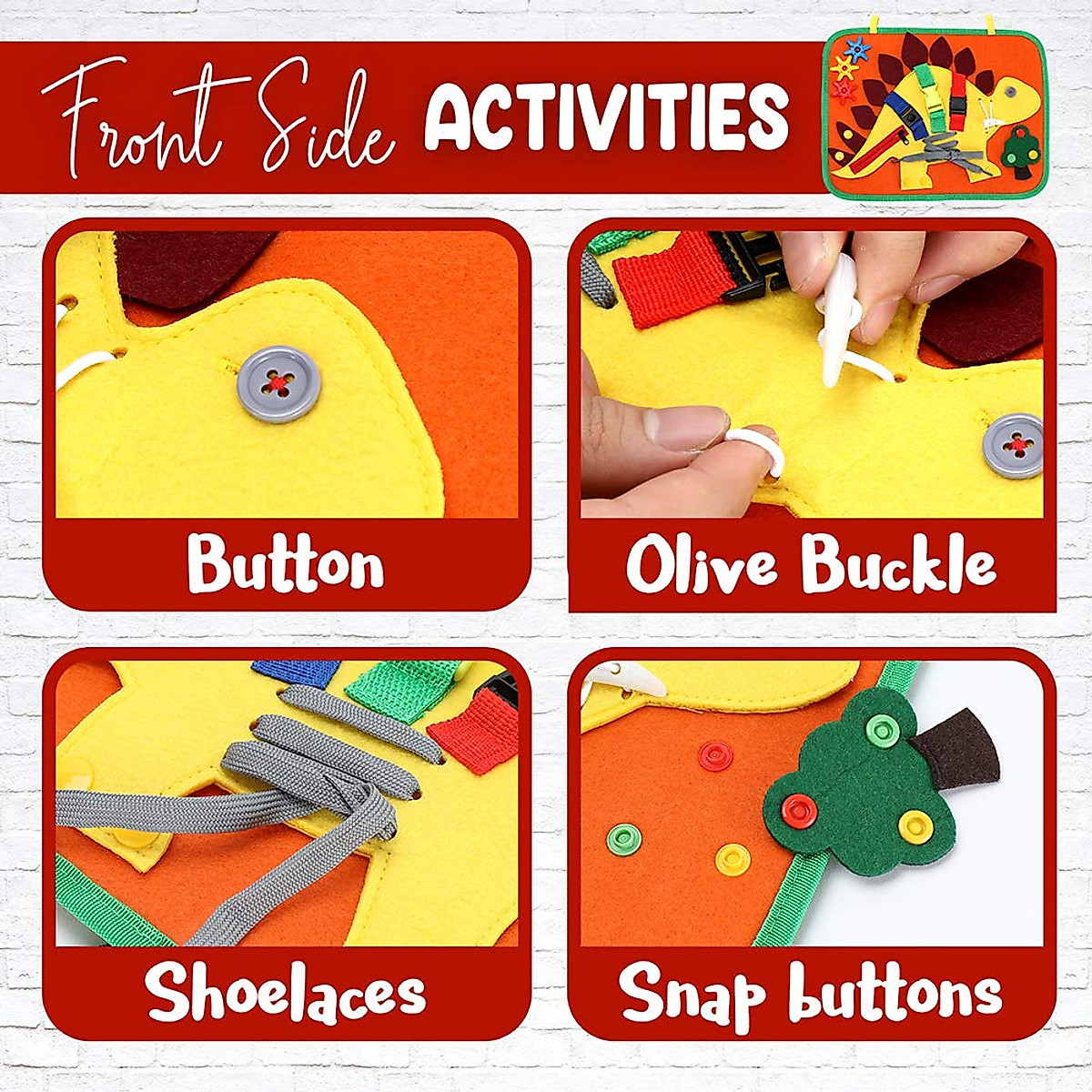 Busy Board - Montessori Toys Sensory Activity Board for Toddlers 3 4 Year Old Boys & Girls, Preschool Educational Travel Toy for Learn Basic Dress Skills and Fine Motor Skill