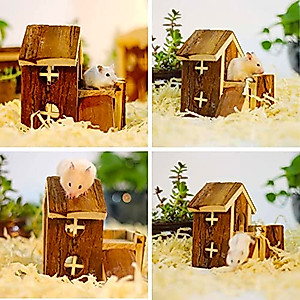 Dwarf Hamster Wooden House Rat Hideout Hut with Climbing Ladder Play Toys Hamster Toys Wooden House for Dwarf Hamster Mouse Rat and Other Small Animals