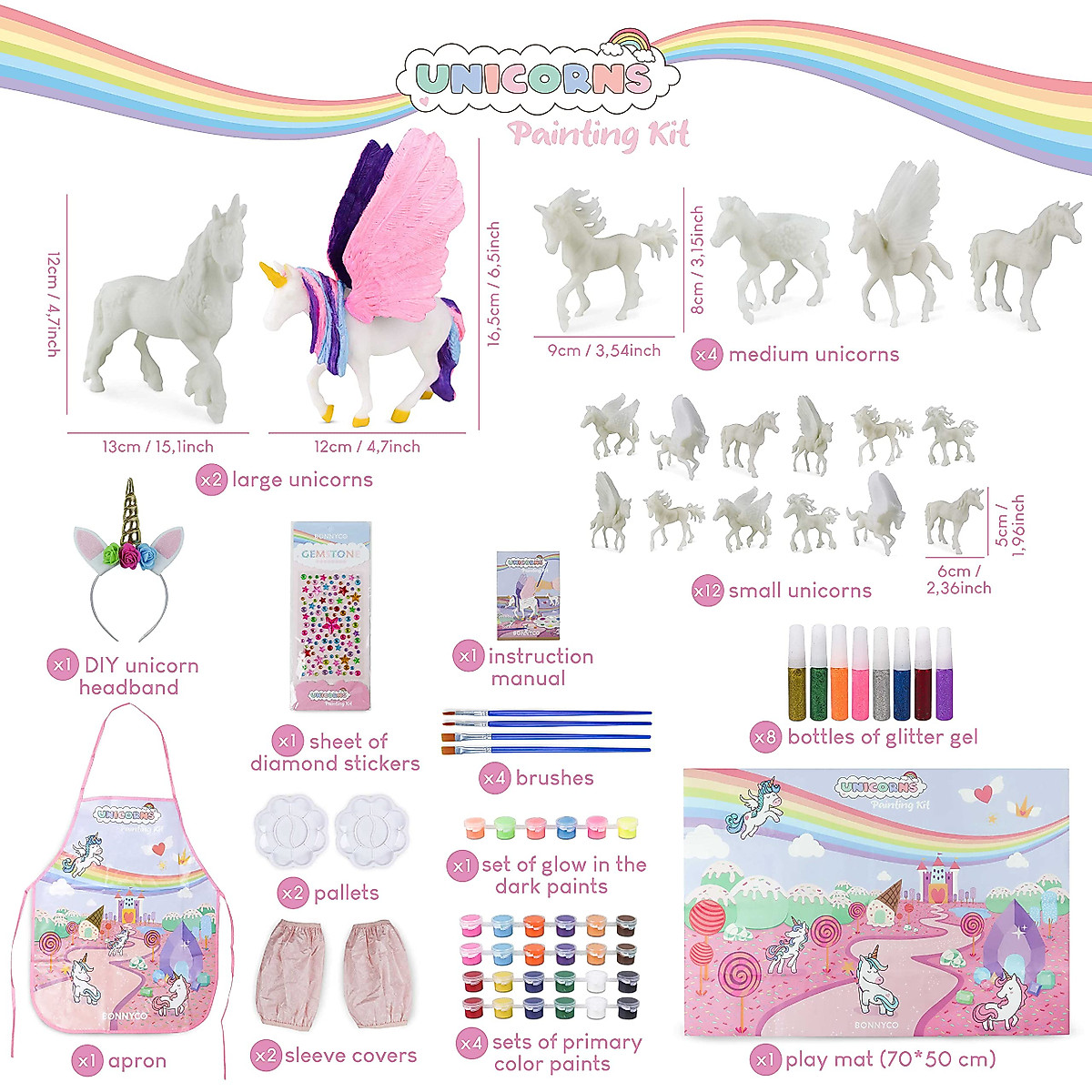 BONNYCO Unicorns Gifts for Girls Painting Kit with 18 Unicorns Painting for Kids with Glow in The Dark | Girl Toys 3 4 5 6 7 8 9 10 Years Old Gifts for Girls for Birthday, Christmas | Unicorn Toys
