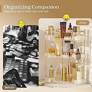 Aveniee Corner Bathroom Counter Organizer, Bathroom Countertop Shelf Makeup Organizer,Perfume Tray and Vanity Organizer (3 Tiers, White)