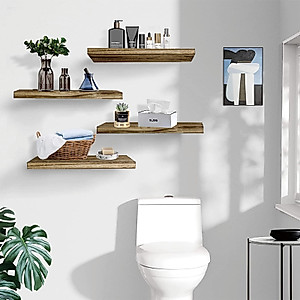 Floating Shelves, Solid Wood Shelf Set of 3,Floating Shelves for Wall Rustic Farmhouse Wooden Shelves, Bathroom Wall Shelf with Invisible Brackets for Storage, Bedroom,Office Decor(Light Brown)