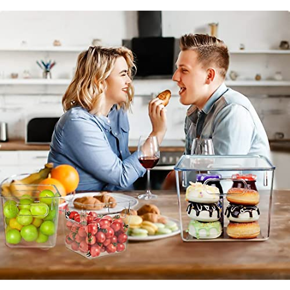 SKTEET 8 Pack Clear Plastic Storage Bins, 4 Large and 4 Small Refrigerator Organizer Bins with Handles, Pantry Organization and Storage for Kitchen,Fridge, Freezer,Home Edit and Cabinet