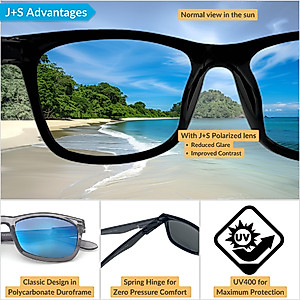 J+S Mission Mark II Rectangle Sunglasses, Polarized Sunglasses with 100% UV protection