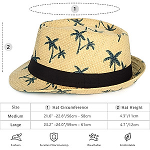 FADACHY Summer Straw Fedora Hat Short Brim Panama Sun Hat Trilby Beach Hat for Men & Women Khaki L Large XL
