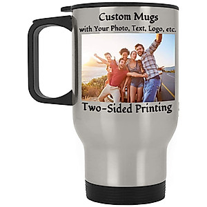 Personalized Travel Mugs Custom Travel Tumbler with Photo Picture Logo Text 14 OZ Photo Coffee Mug Tea Cup for Mom Dad Family Friends Gift for Birthday Anniversary Mother's Day Holiday