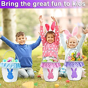 TOPLEE 3PCS Easter Baskets for Kids Canvas Bunny Basket Egg Bags Rabbit Fluffy Tails Eggs Hunt Bucket Easter Basket Stuffers for Girls Toddlers Easter Gifts Toys