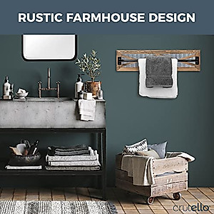 Crutello Rustic Towel Bar with Galvanized Backing for Bathrooms, 24x6 Inches - Wall Mounted Towel Rack Barnwood & Black Metal Bar, Farmhouse Decor