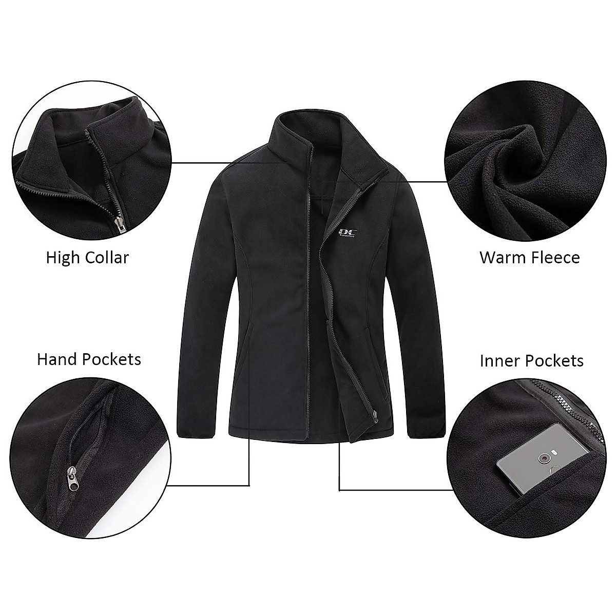 Diamond Candy Womens Winter Coat Waterproof Rain Jacket for Ski, 3 in 1 Fleece Jacket with Hood