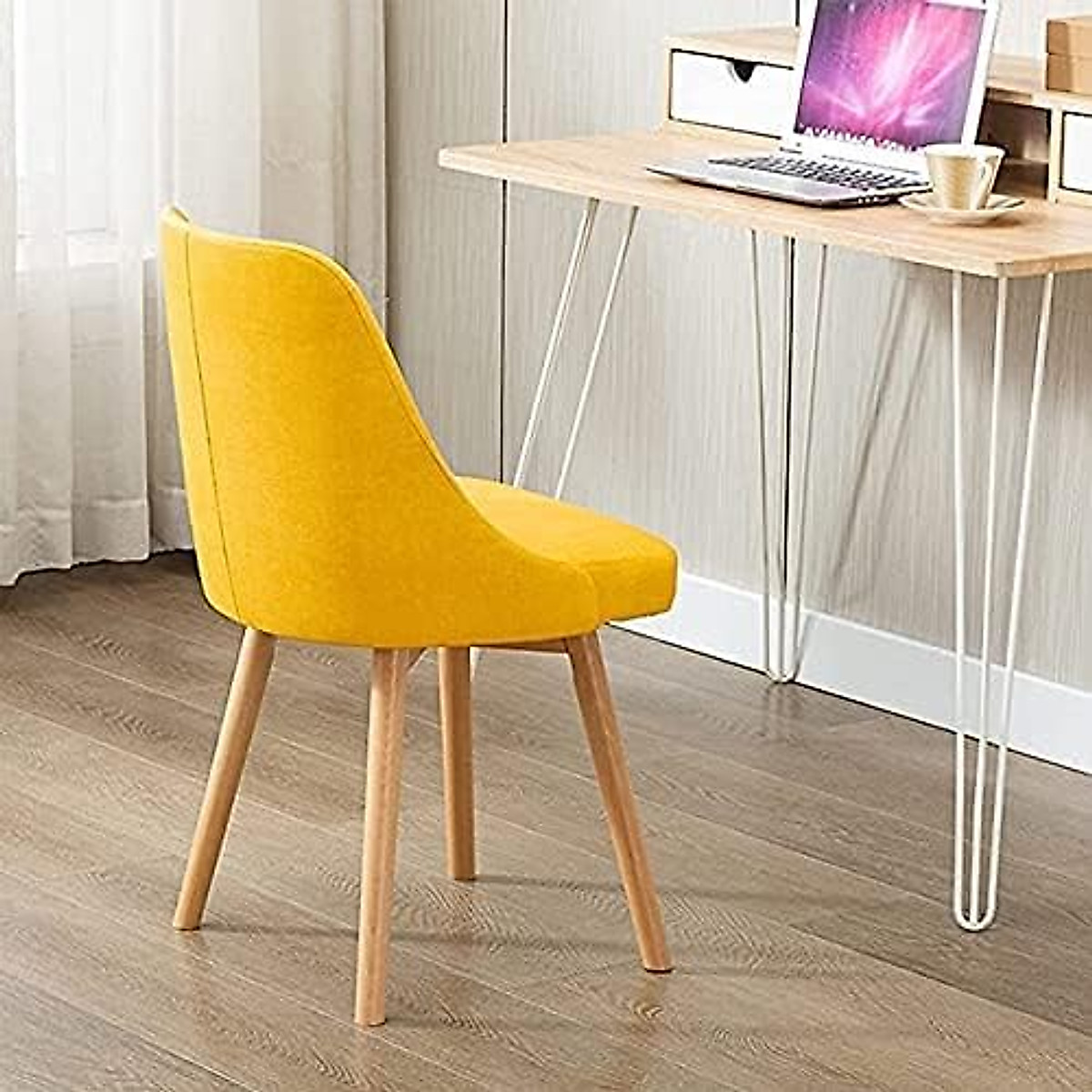 SHAWLA Chairs Cotton Linen Dining Chair,Solid Wood Reception Chair Kitchen Counter Makeup Room Lounge Counter Chairs Side Chair (Color:Dark Blue)